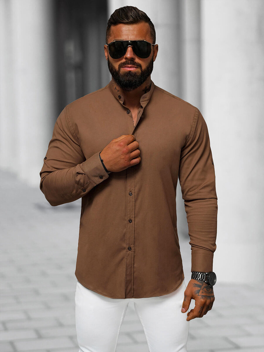 Pánská Košile Hnědá OZONEE O/V104 | OZONEE.CZ