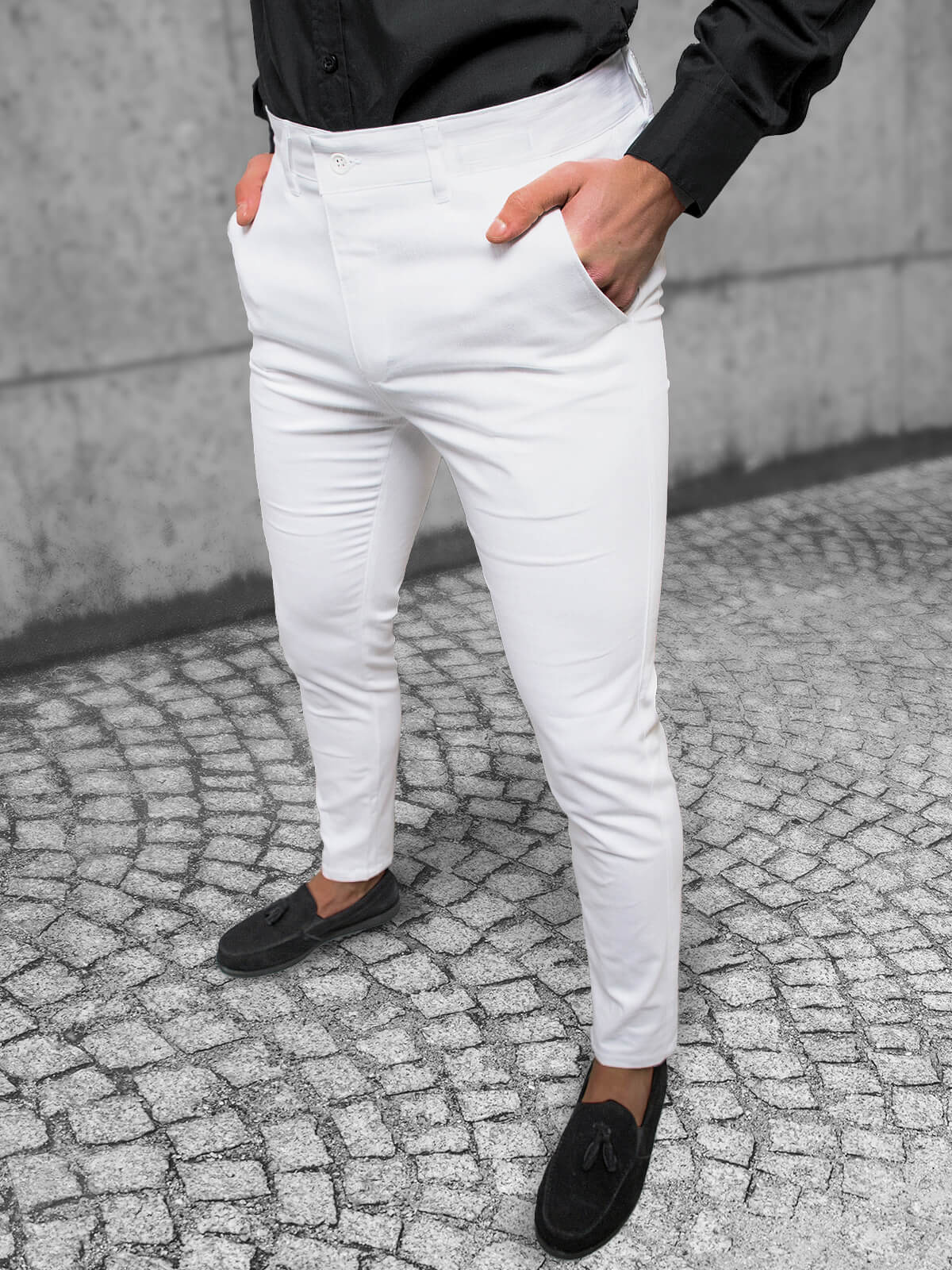 Pánské Chino Kalhoty Bílé OZONEE O/1000 | OZONEE.CZ