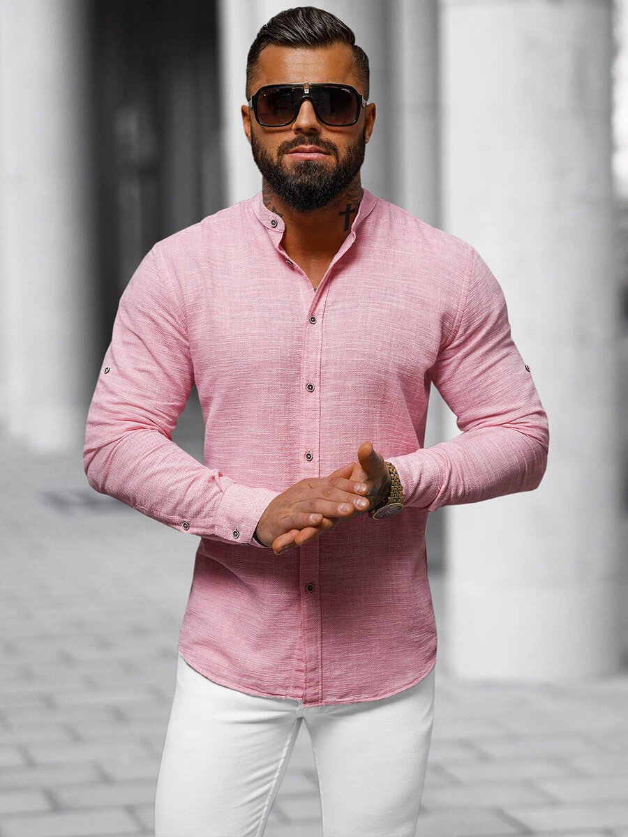 Pánská Košile Růžová OZONEE O/V81 | OZONEE.CZ