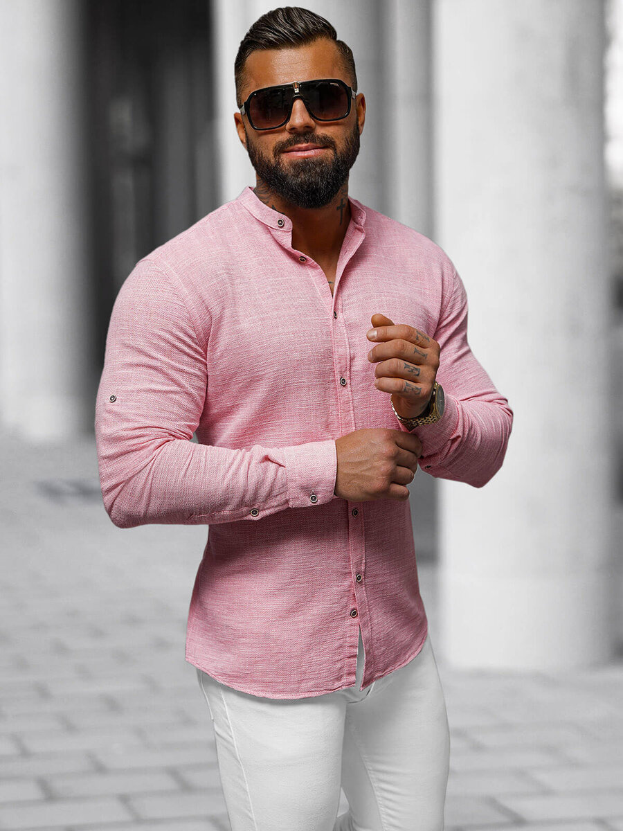 Pánská Košile Růžová OZONEE O/V81 | OZONEE.CZ