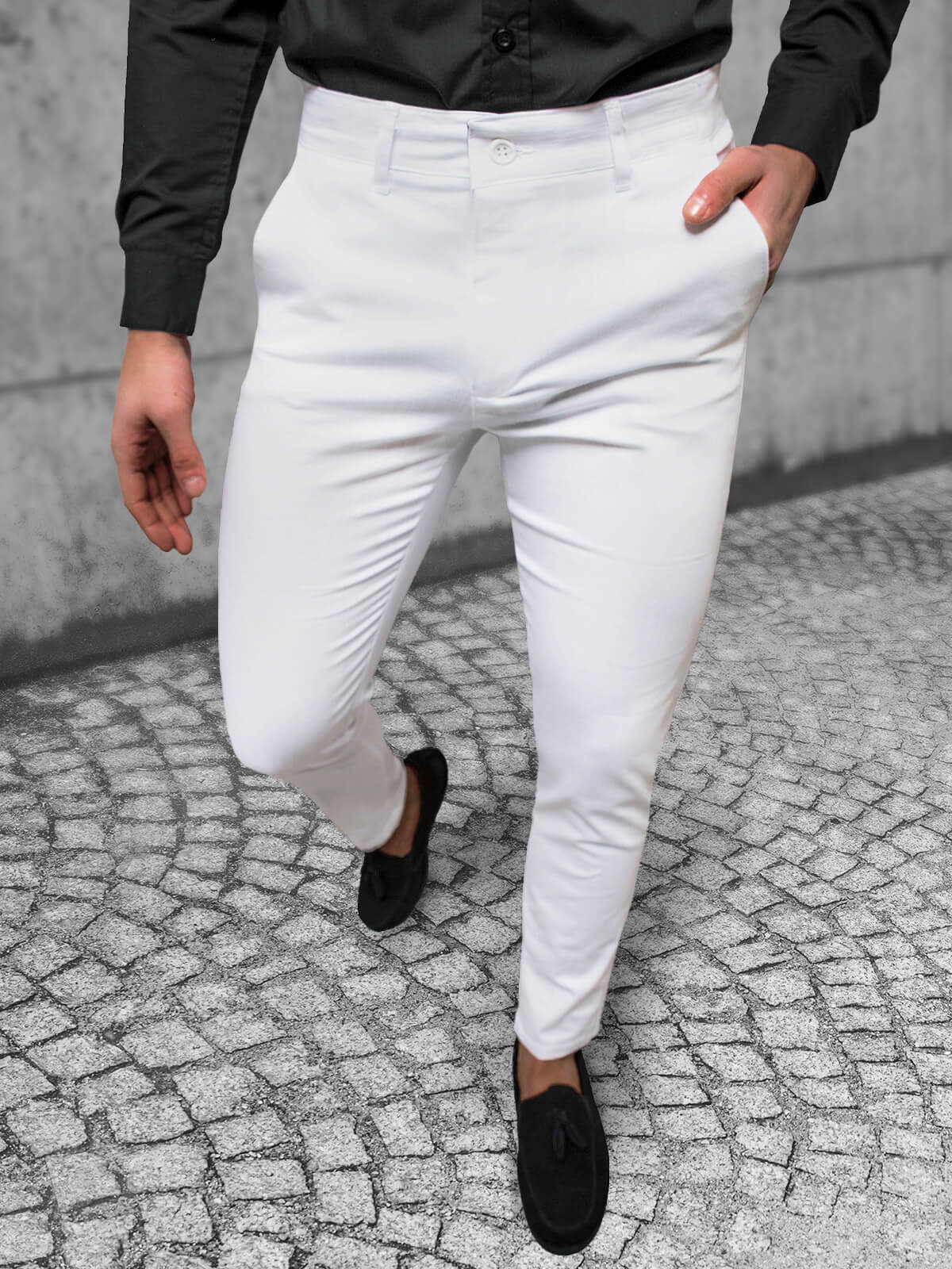 Pánské Chino Kalhoty Bílé OZONEE O/1000 | OZONEE.CZ